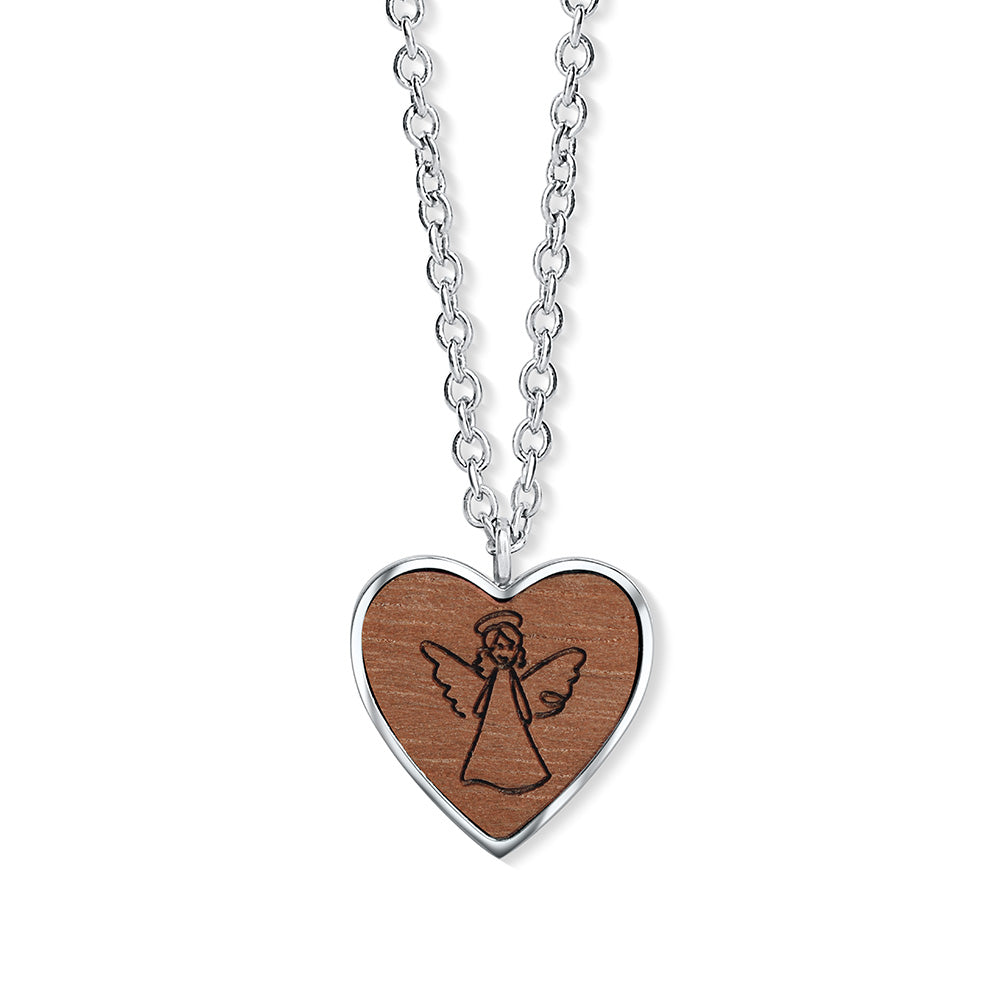 Wooden angel heart pendant